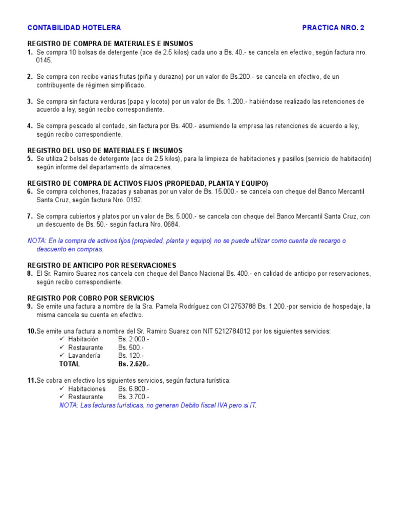 PRACTICA 2 REGISTROS CONTABLES - Empresa Hotelera | Descargar gratis ...