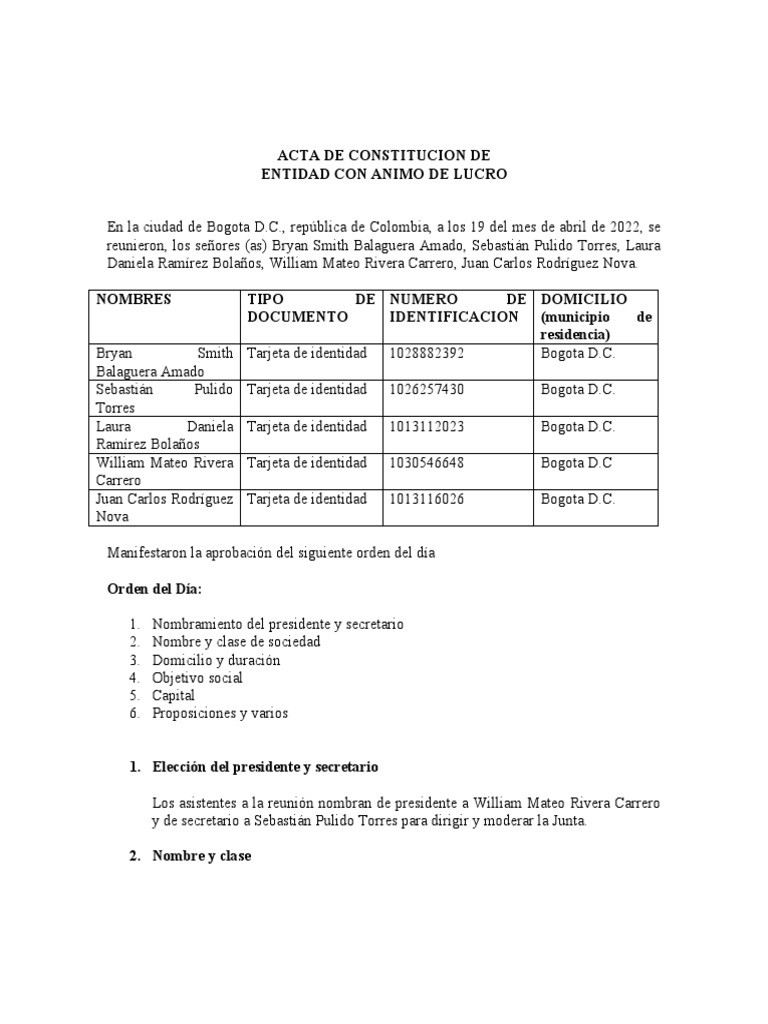 Modelo Acta de Constitución | PDF