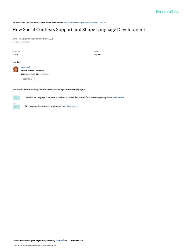 2006 Hoff Developmental Review | PDF