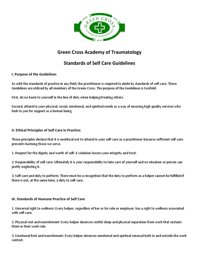 Green Cross Academy of Traumatology Self Care Guidelines | PDF ...