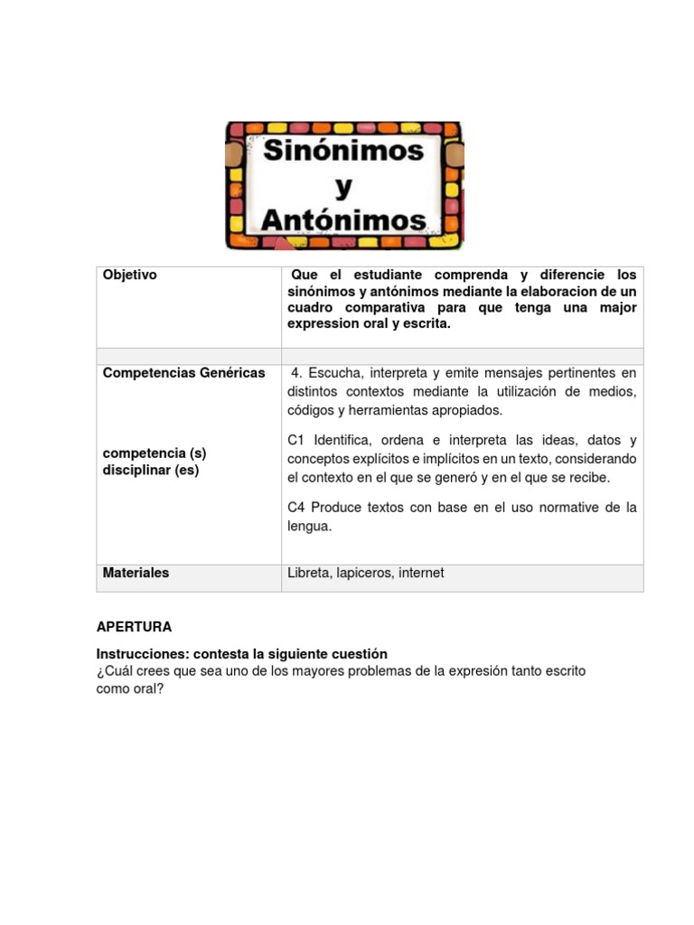 Sinonimos y Antónimos | PDF