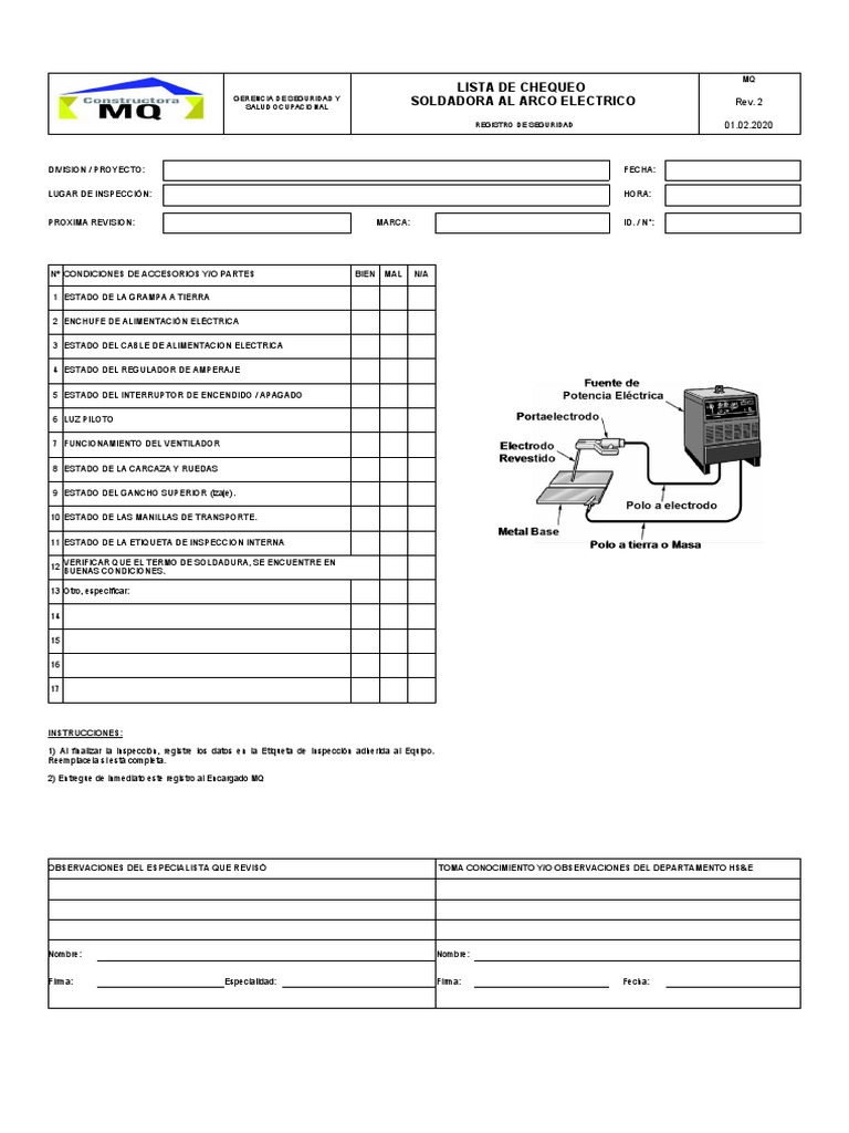 Check List Al Arco Electrico | PDF