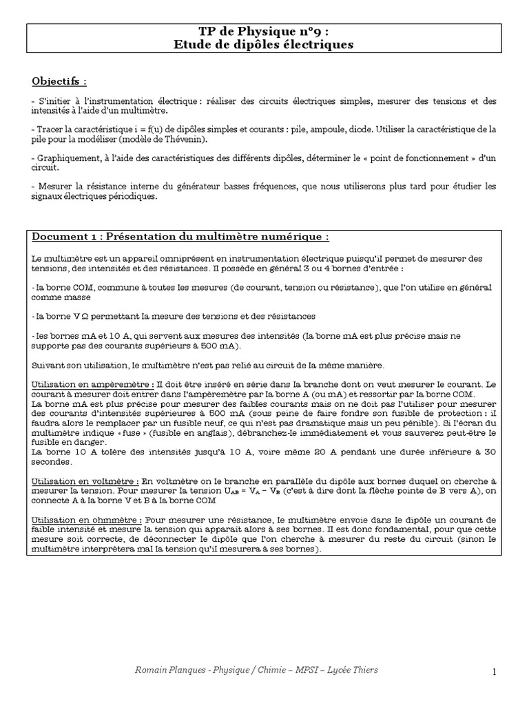 TP9 Alimentation Stabilisee - Dipoles - Electriques | PDF