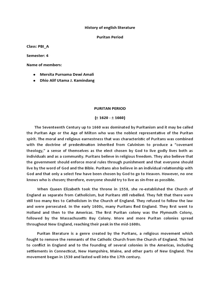 History of English Literature | PDF | Puritans | The Pilgrim's Progress