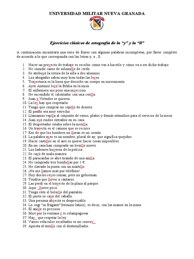 Solucion ORTOGRAFIA Y y LL | PDF