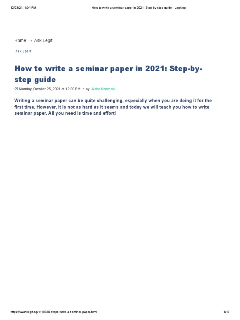 How To Write A Seminar Paper in 2021 - Step-By-Step Guide - Legit - NG ...