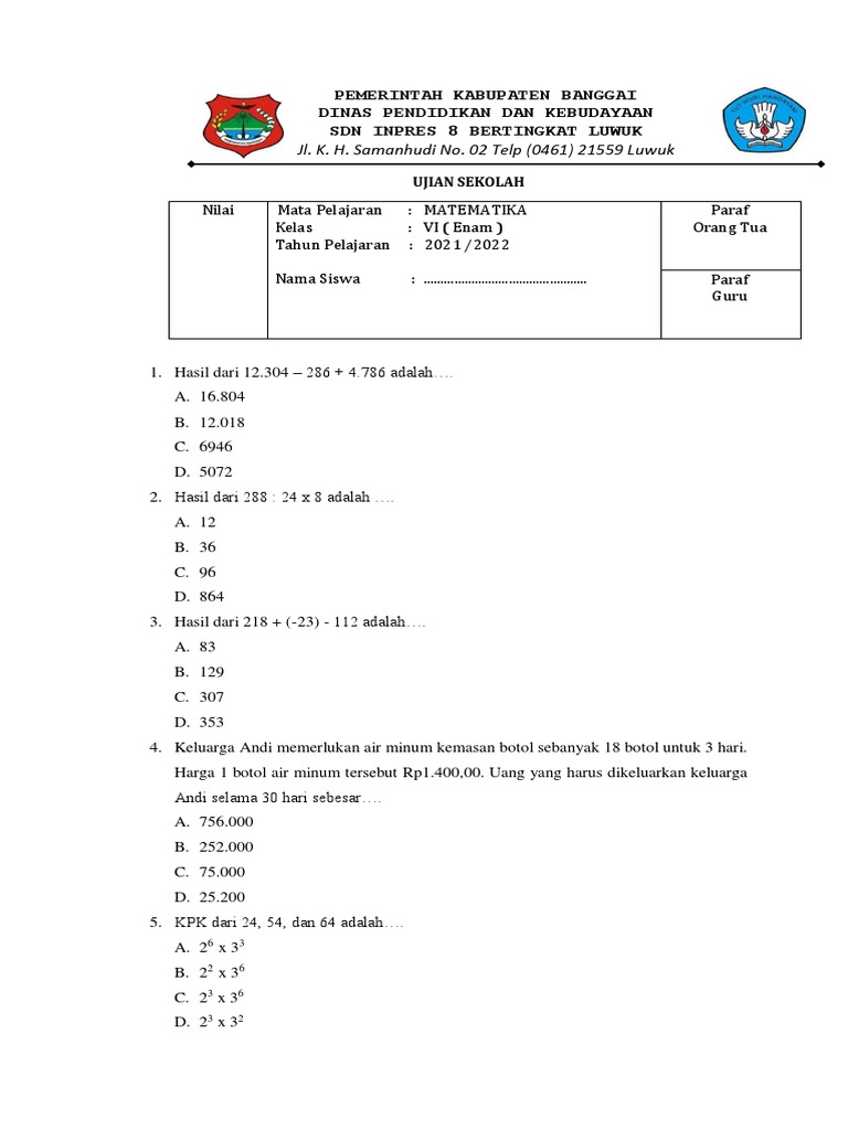 Soal Us Matematika | PDF | Metode & Bahan Ajar