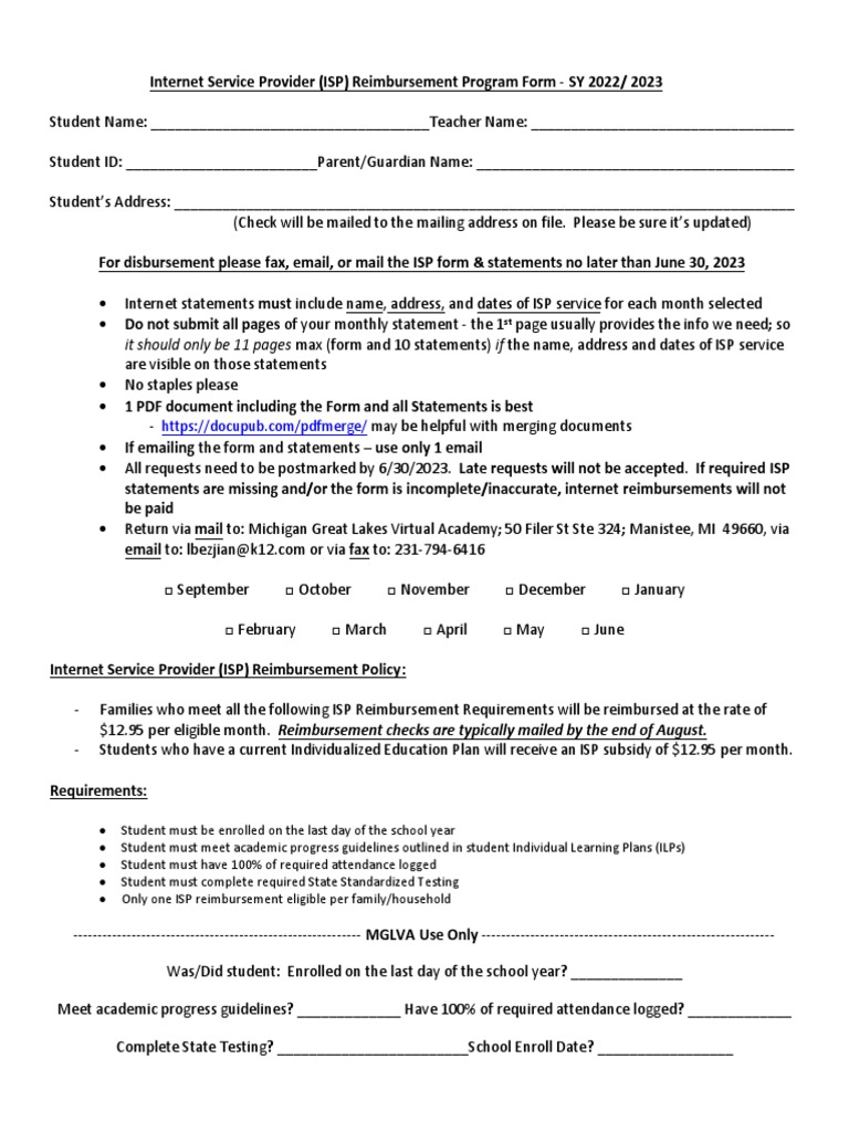 K12 ISP Reimbursement Form 2022-2023 | PDF | Internet Service Provider ...
