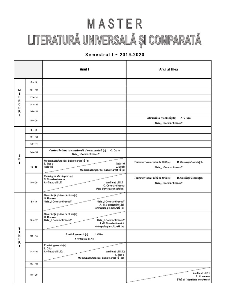 2019 2020 MASTER - ORAR - Final | PDF
