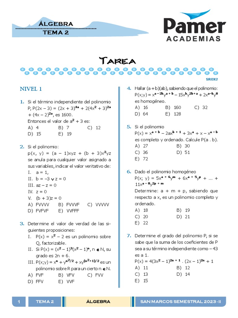 X - Sem2 - Polinomios Grados, Calificación, Notación Polinomial | PDF | Álgebra abstracta ...
