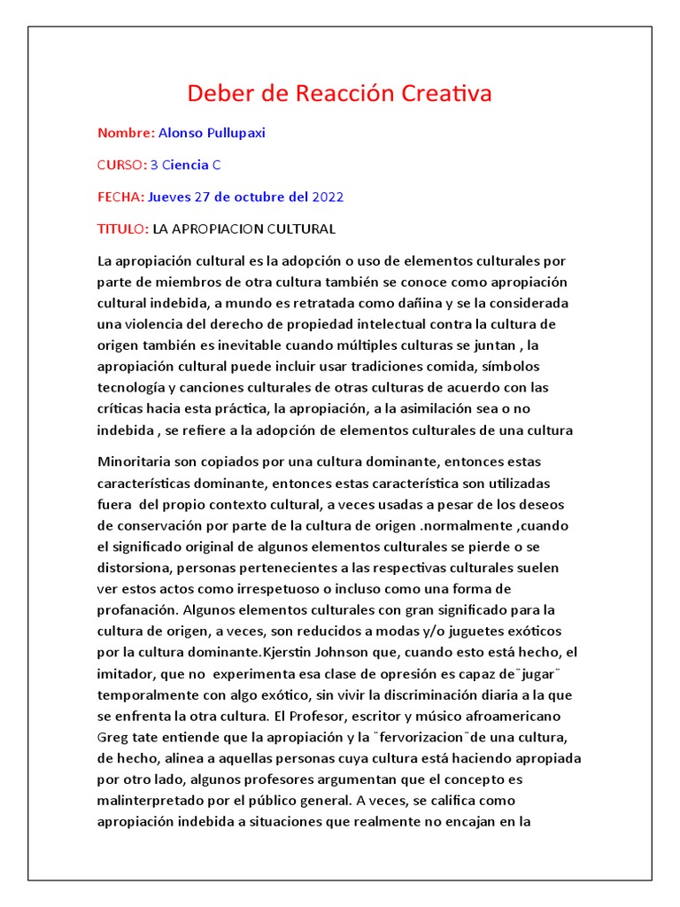 La Apropiacion Cultural | PDF