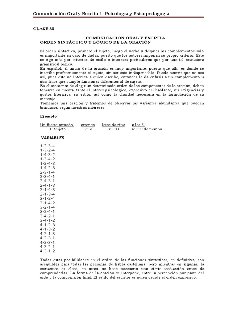 Orden Sintáctico y Lógico de La Oración 24-11 | PDF