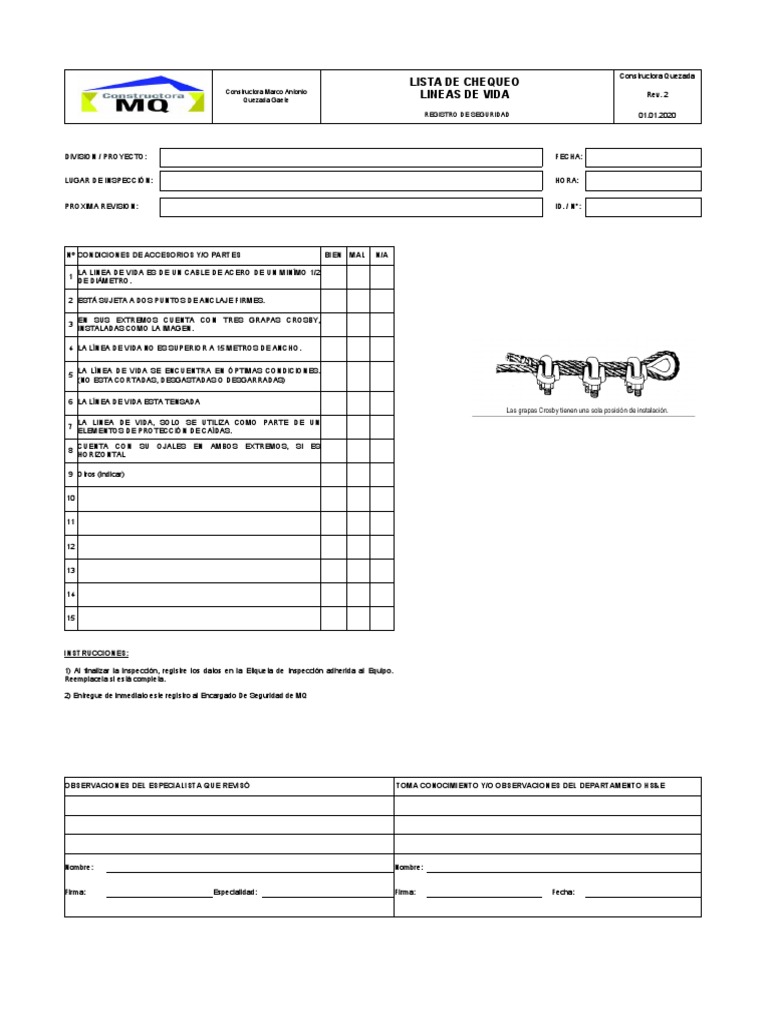 Check List Lineas de Vida | PDF