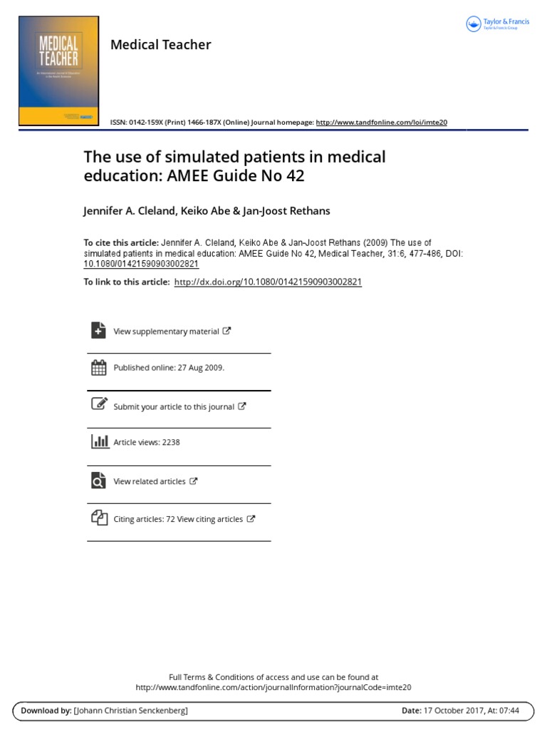 The Use of Simulated Patients in Medical Education - AMEE Guide No 42 ...