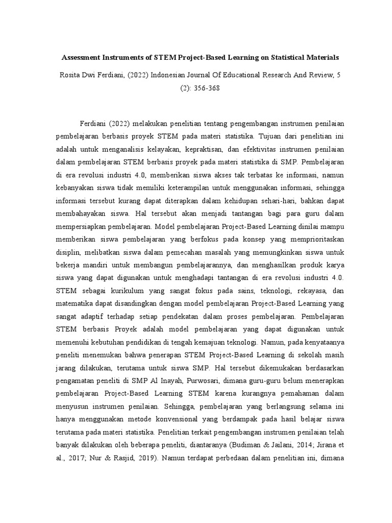 4 Assessment Instruments of STEM Project-Based Learning On Statistical Materials | PDF