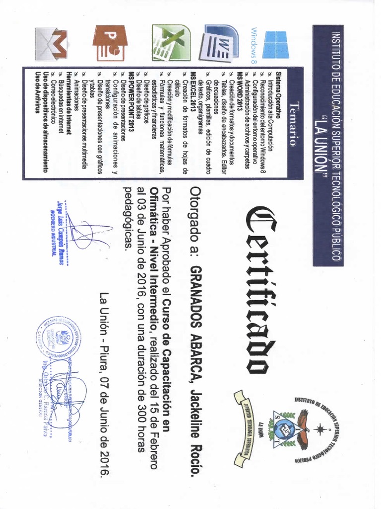 Certificado de Ofimatica | PDF