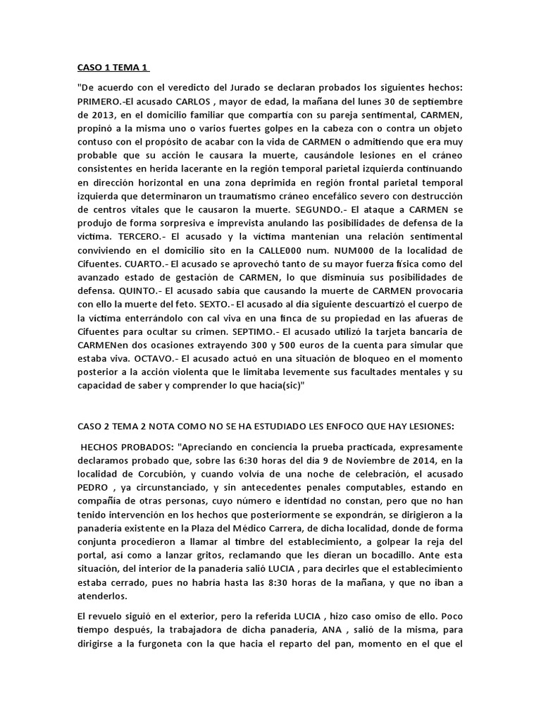 Casos 1 y 2 de Le Tema Primero | PDF | El embarazo | Lesión