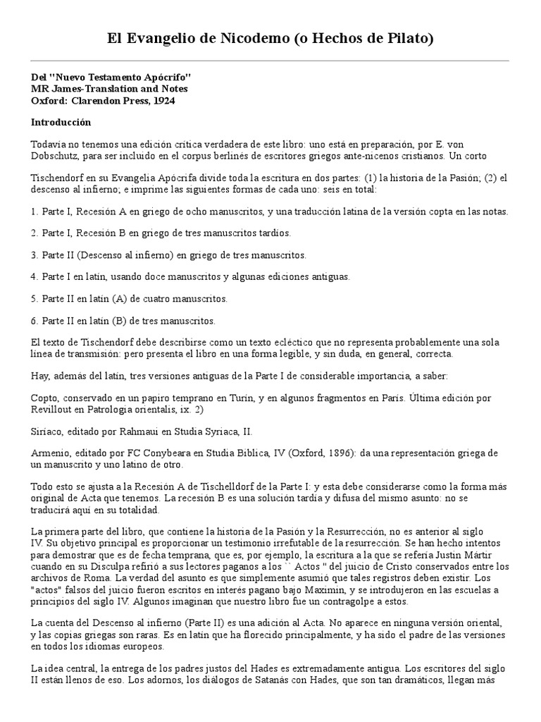 El Evangelio de Nicodemo (Hechos de Pilato) | PDF | Jesús | Poncio Pilato
