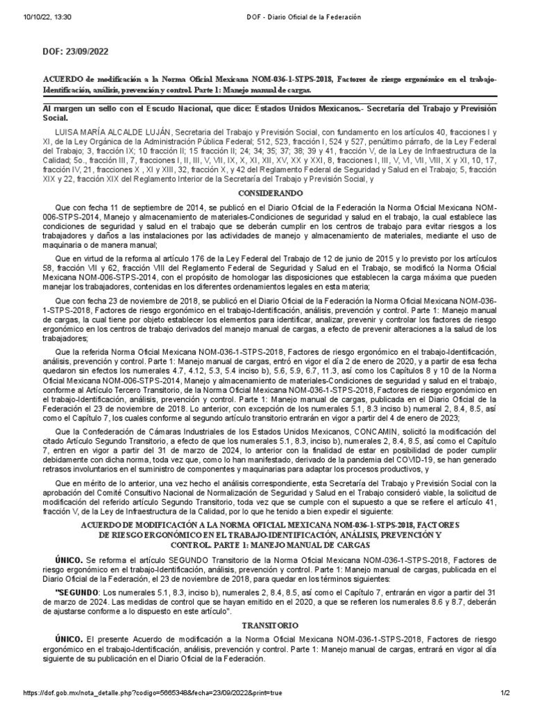 Modificación NOM-036-1-STPS-2018 | PDF | México | Factores humanos y ...