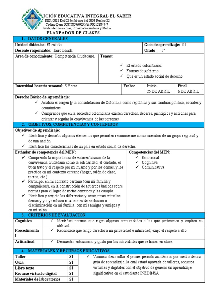 Guia de Aprendizaje Competencias Ciudadana 5° | PDF