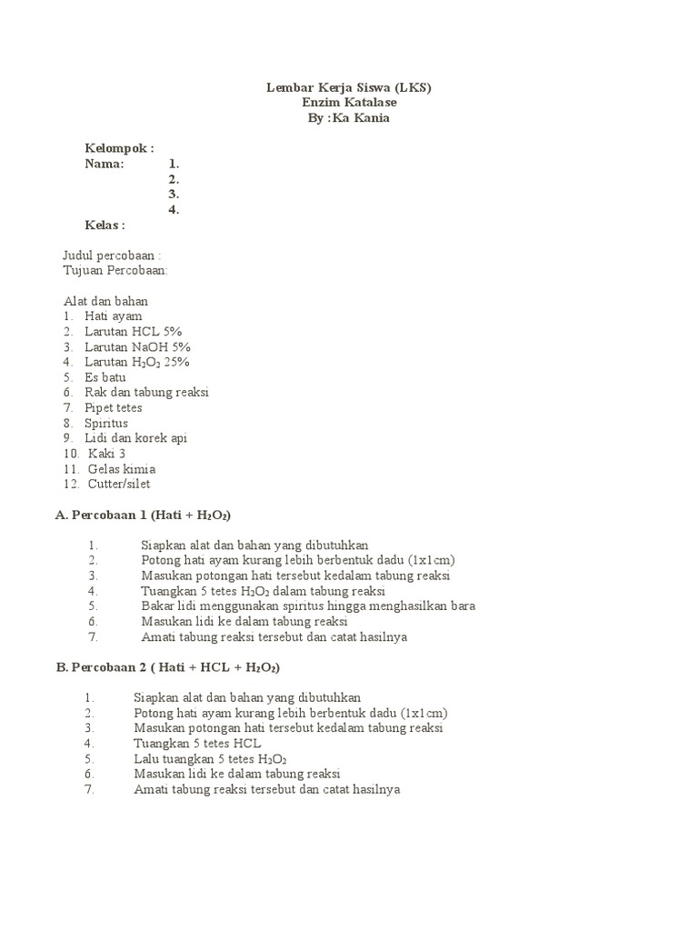 LKPD Biologi (Enzim Katalase) | PDF
