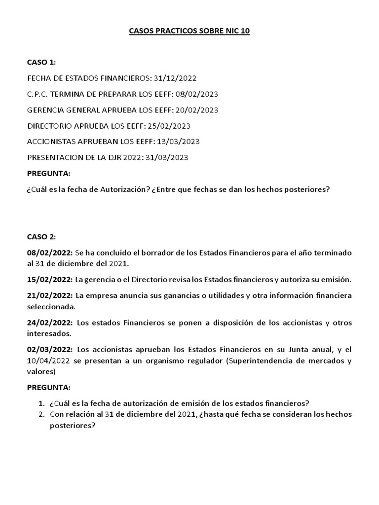 Caso Practico 1 Sobre Nic 10 | Descargar gratis PDF | Estado financiero ...