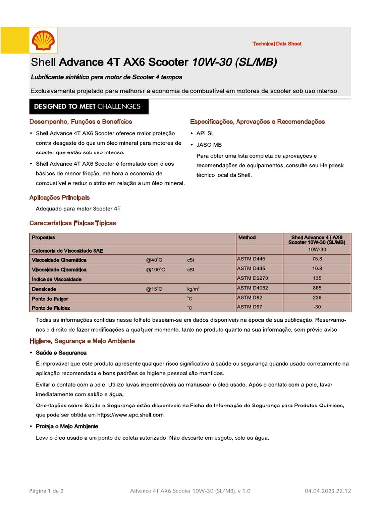 Advance 4T AX6 Scooter 10W-30 (SL MB) | PDF