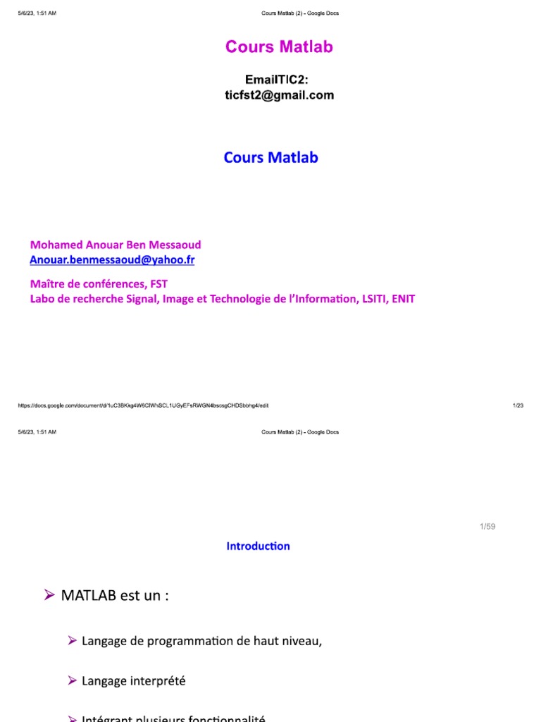 Cours Matlab | PDF Cours Matlab | PDF