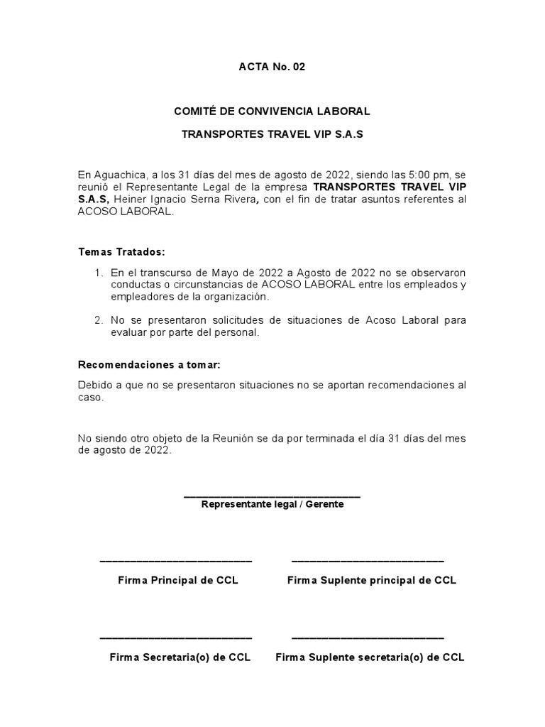 ACTA No 2 COMITE DE CONVIVENCIA LABORAL 2022 | PDF