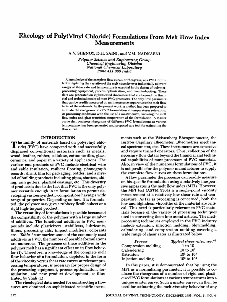 Of Poly (Viny1: Rheology | PDF | Shear Stress | Viscosity