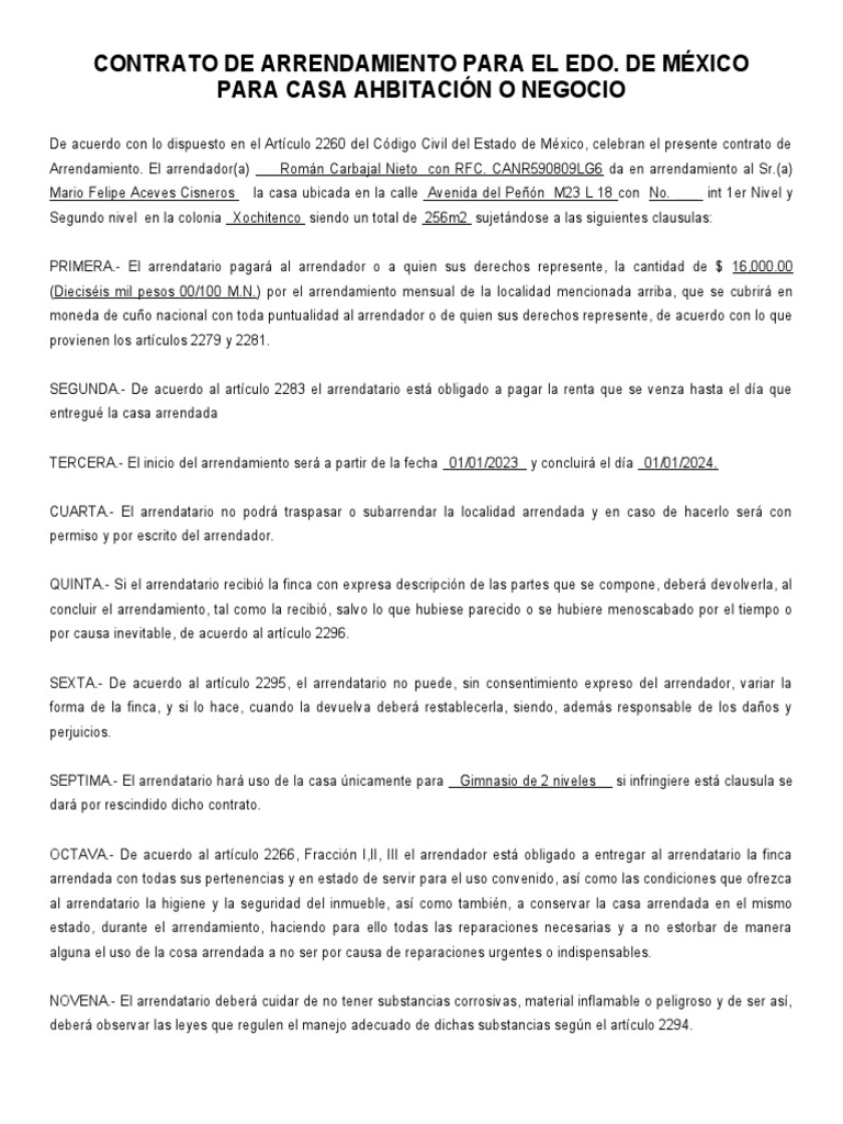 Contrato de Arrendamiento en Edomex | PDF | Justicia | Crimen y violencia