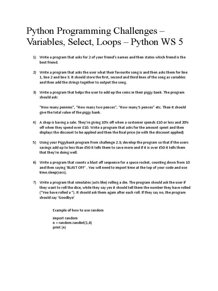 Python Programming Challenges | PDF Python Programming Challenges | PDF