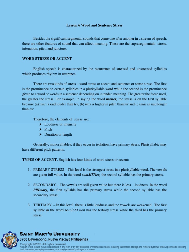 Lesson 6 Word and Sense Stress | PDF | Stress (Linguistics) | Linguistic Morphology