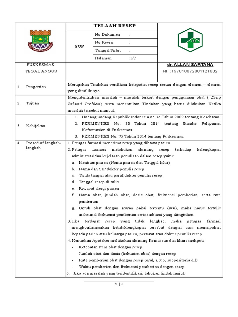 Sop Telaah Resep | PDF