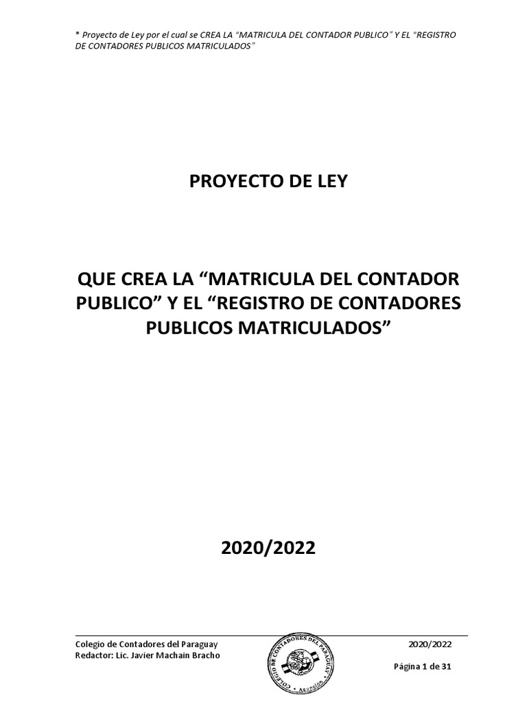 Proyecto Ley de Matriculacion - JM - V.7 | PDF