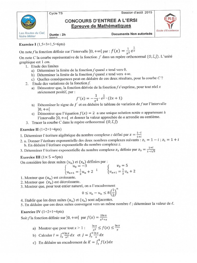 Cycle TS Aout 2015 Math B | PDF