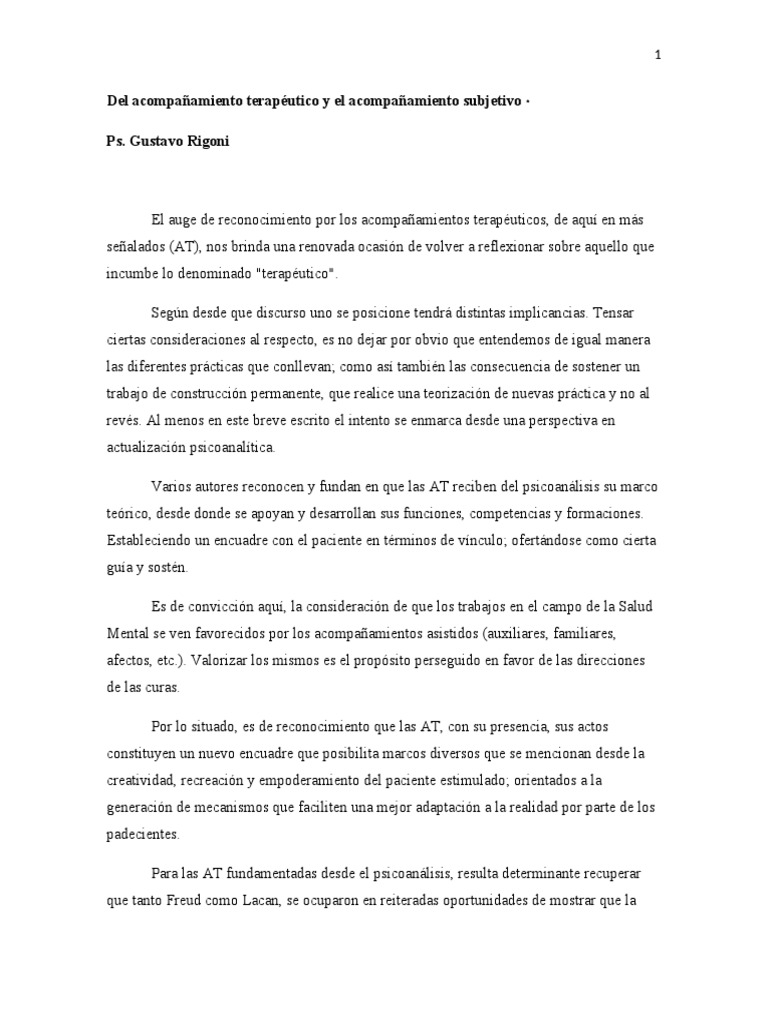 Del Acompanamiento Terapeutico y El Acom | PDF | Psicoanálisis | Jacques Lacan