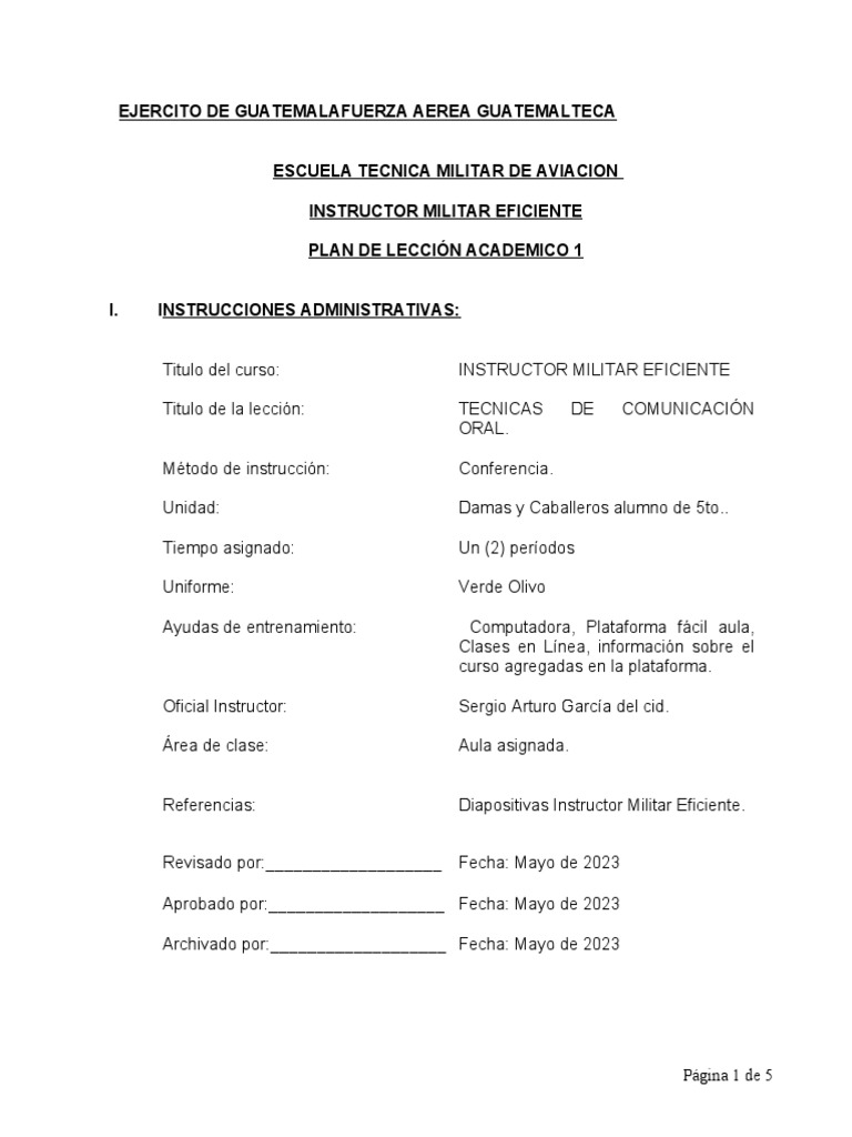 Plan de Leccion No. 01 | PDF