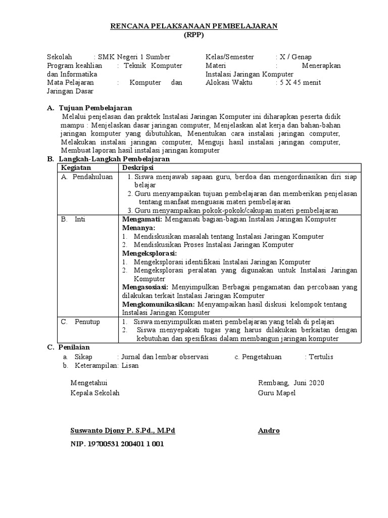 KELAS X RPP KOMPUTER _ JARINGAN DASAR GENAP | PDF