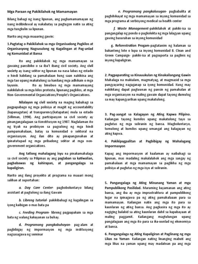 10-Module 4-Mga Paraan NG Pakikilahok NG Mamamayan | PDF