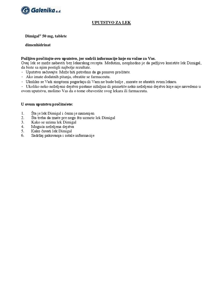 Uputstvo Dimigal® 50mg Tableta Mart2022 | PDF