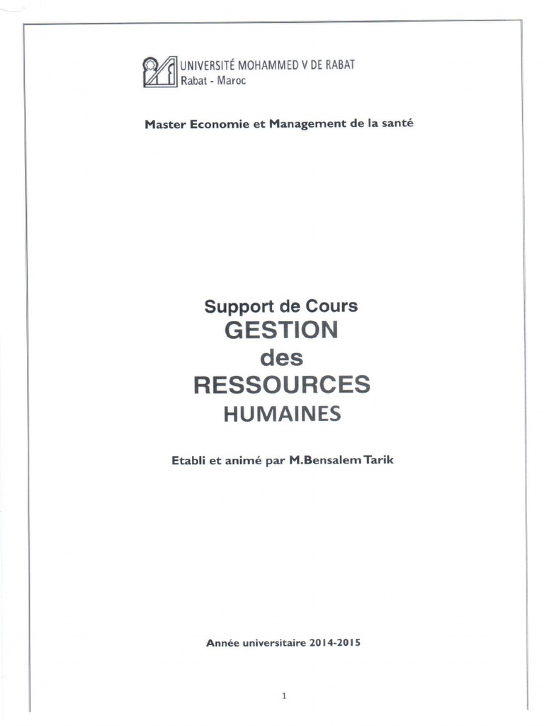 Cours de Gestion Des Ressources Humaines | PDF