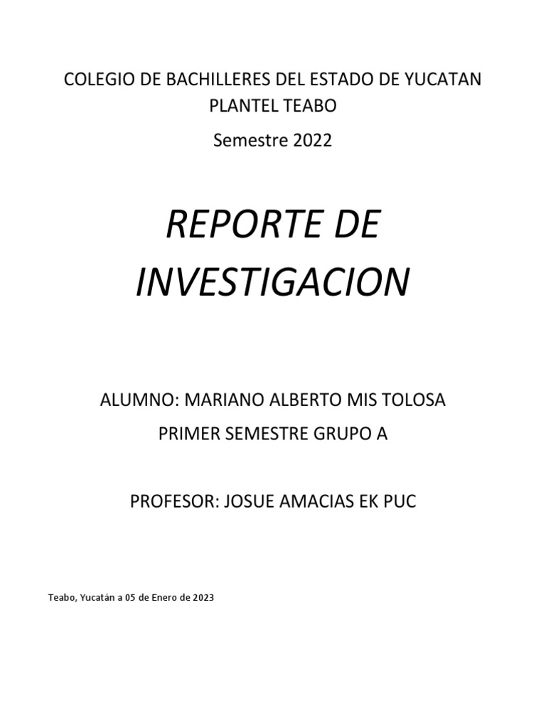 Reporte de Investigacion | PDF