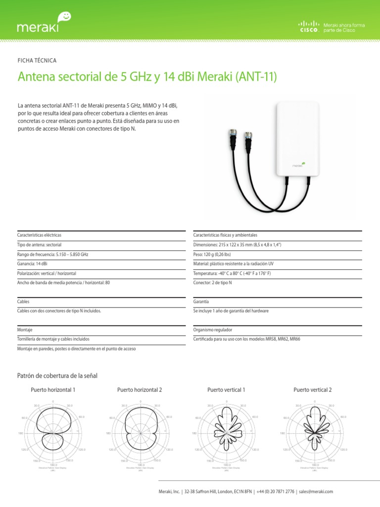 Meraki Datasheet Antenna Sector 14dbi Es | PDF | Antenna (Radio ...