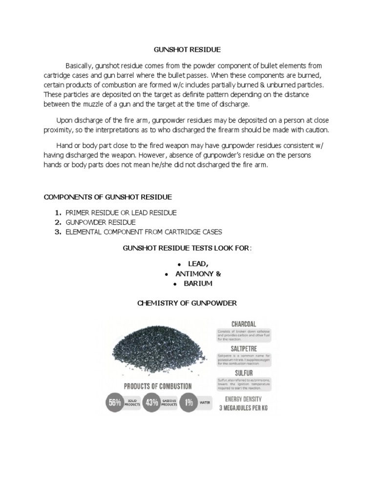 Gunshot Residue | PDF | Gunpowder | Chemical Elements