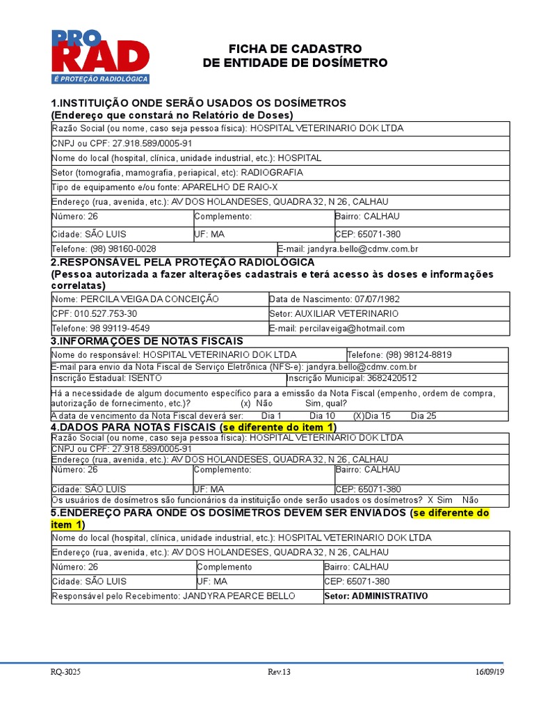 RQ-3025 - Ficha de Cadastro de Entidade | PDF
