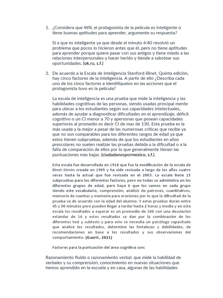 Escala de Inteligencia Stanford-Binet | PDF | Inteligencia | Cociente ...