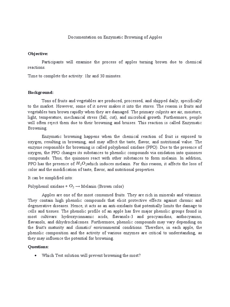Laboratory Documentation in Enzymatic Browning | PDF | Polyphenol | Chemistry