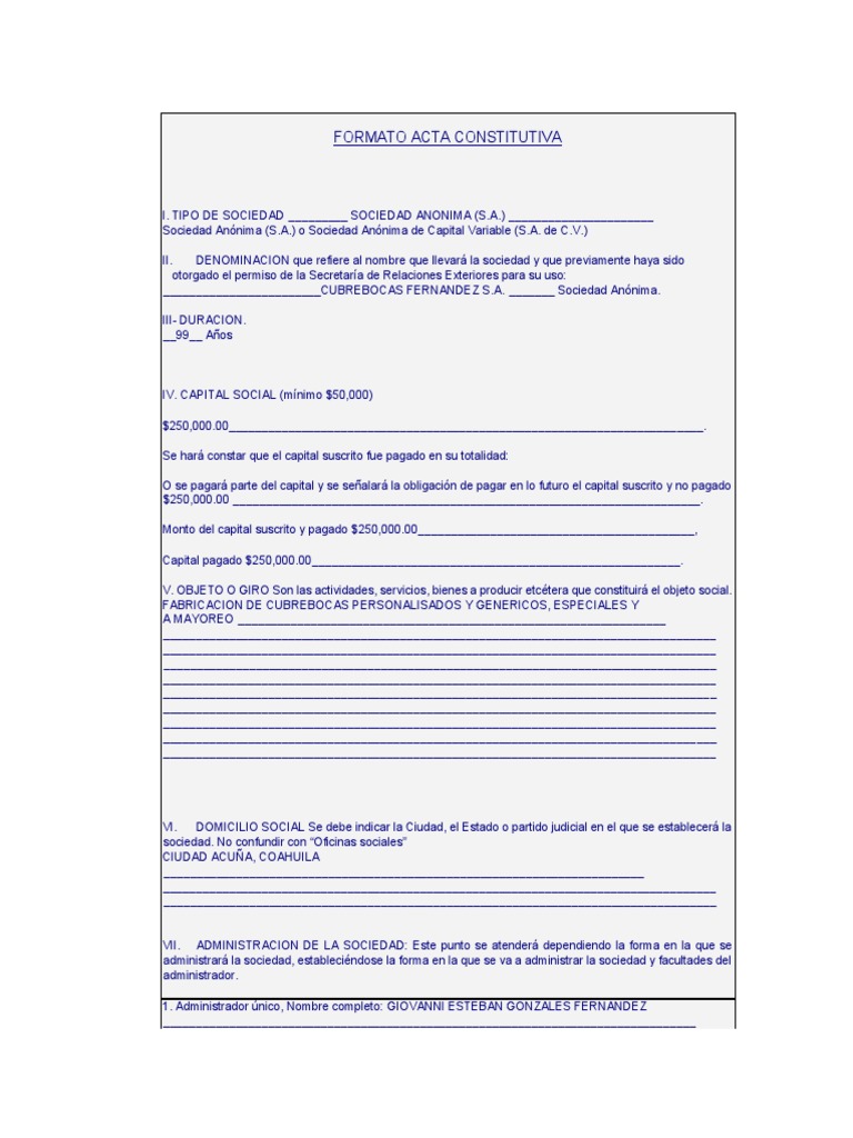Formato Acta Constitutiva GIO | PDF | Business