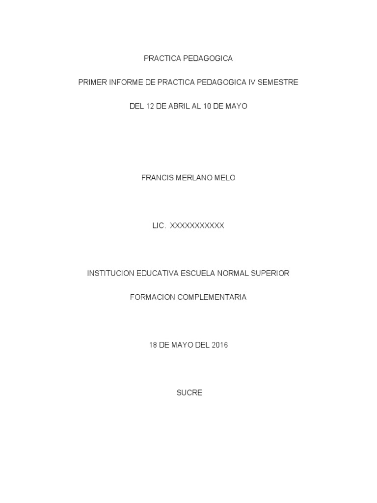 Primer Informe de Practica Pedagogica Iv Semestre XXX | PDF